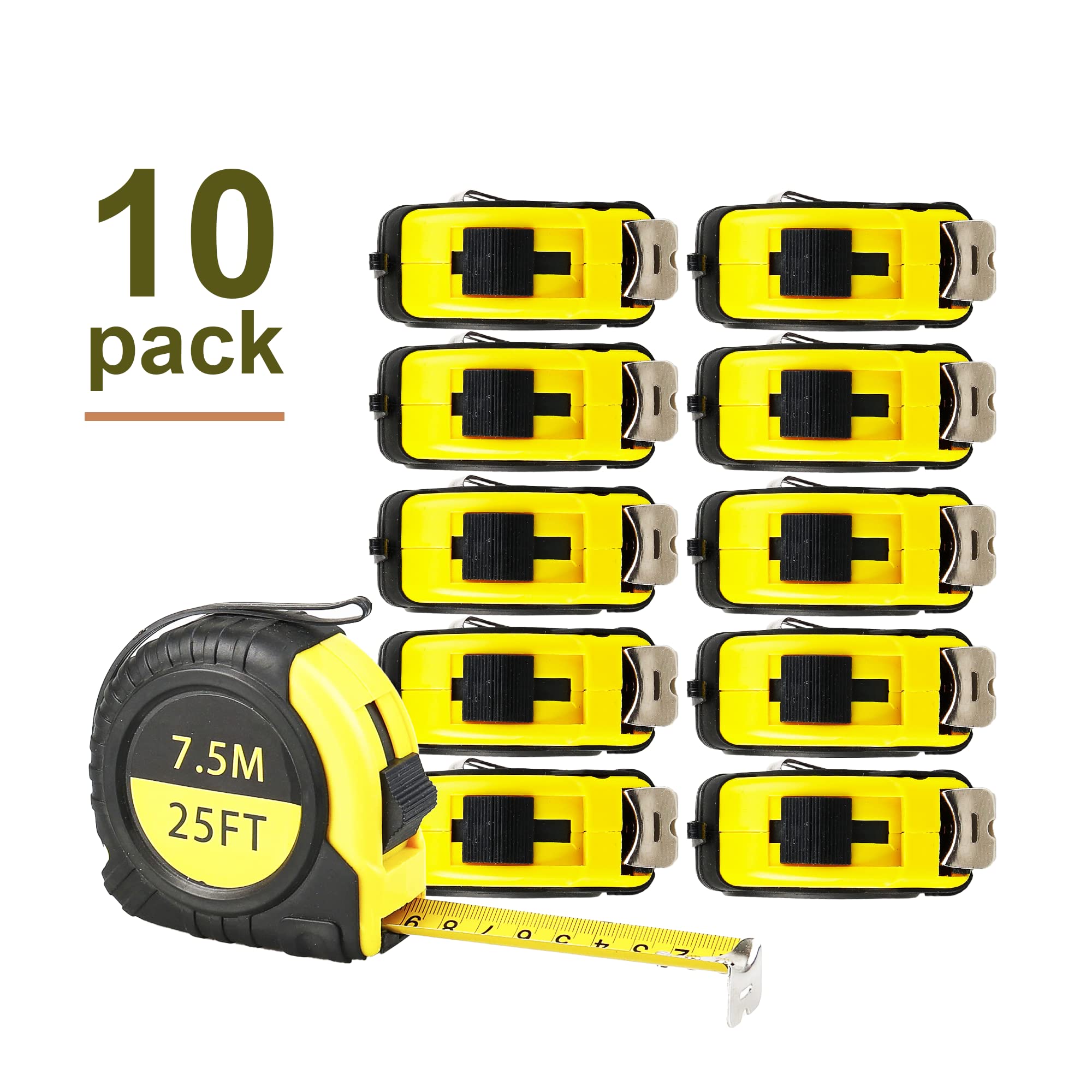 Tape Measure 25 ft, 10 Pack, Easy Read Retractable Tape Measure with Fractions Imperial and Metric Tape Measurers, 25 Foot by 1 inch