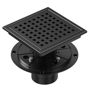 cifox 6 inch black shower drain square with flange removable quadrato grid pattern, brushed 304 stainless steel, includes floor drain base hair strainer, watermark&cupc certified, matte black