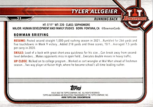 2022 Bowman University #21 Tyler Allgeier Paper BYU Cougars Football