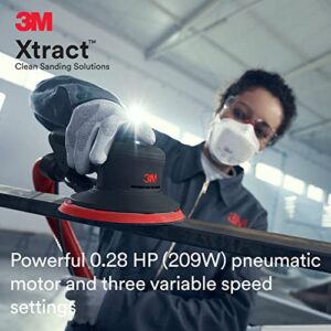 3M Random Orbital Sander, Xtract Pneumatic 88956, 6 in, with Central Vacuum Attachment, 3/8 in Orbit, Ergonomic and Lightweight ROS, .28 HP (209W) Motor