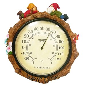 sobluing gnome weather thermometer, resin couple gnome outdoor indoor thermometers, no battery required thermometer welcome wall decor for fence, garden yard, door, living room