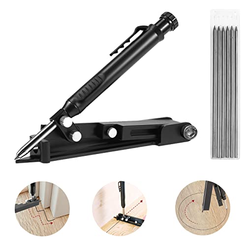 Multi-function Scribing Tool - Construction Carpenter Scribe Tool, Aluminum Alloy Scriber with Deep Hole Pencil, DIY Woodworking Scribe Contour Gauge Wood Shape Duplicator Line Maker Measuring Tool