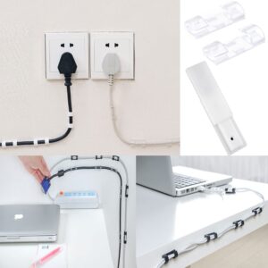 6pcs Self Adhesive Power Strip Holders Fixator with BONUS 16 Pcs Clear Cable Organizer Clips, Wall Mount Plug-in Socket Fixer Bracket Stand for Remote Control Router Desk Computer Home and Office.