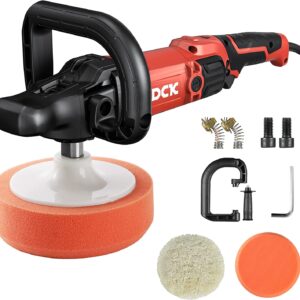 DCK Buffer Polisher, 7-Inch Buffer Waxer, 8 Variable Speeds 600-3500 RPM, Detachable Handle, Soft Start, Ideal polisher for Polishing Car/Boats, Marble Waxing, 2 Sponge Pads & 1 Wool Pad (KSP05-180)