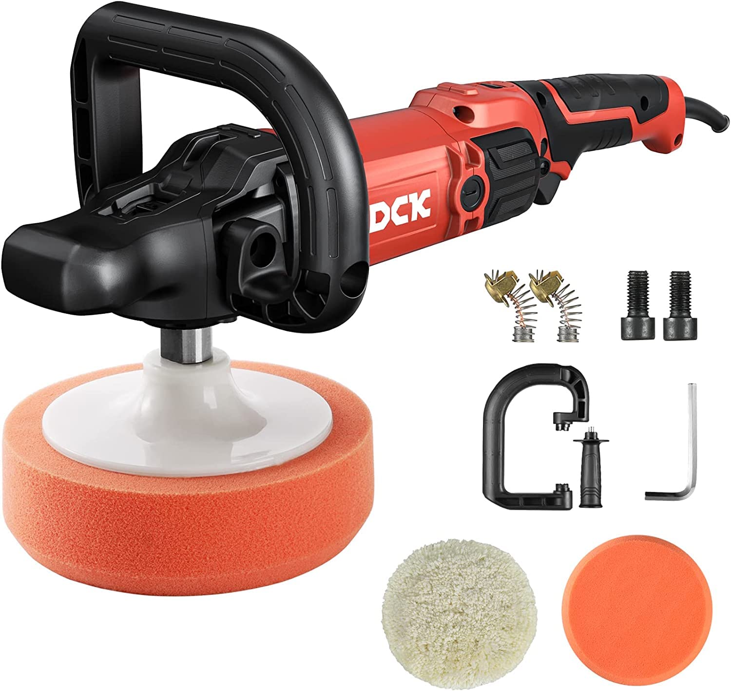 DCK Buffer Polisher, 7-Inch Buffer Waxer, 8 Variable Speeds 600-3500 RPM, Detachable Handle, Soft Start, Ideal polisher for Polishing Car/Boats, Marble Waxing, 2 Sponge Pads & 1 Wool Pad (KSP05-180)