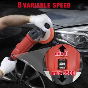 DCK Buffer Polisher, 7-Inch Buffer Waxer, 8 Variable Speeds 600-3500 RPM, Detachable Handle, Soft Start, Ideal polisher for Polishing Car/Boats, Marble Waxing, 2 Sponge Pads & 1 Wool Pad (KSP05-180)