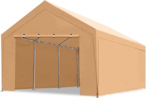 asteroutdoor 10x20 feet heavy duty carport with removable sidewalls & doors portable garage car canopy boat shelter tent for party, wedding, garden storage shed 8 legs, gray