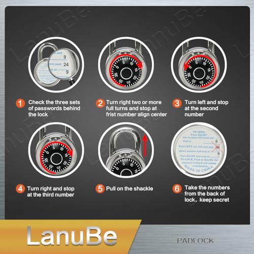 LanuBe Lock Standard Dial Combination Lock, 2 in. Wide, with Different Combinations, Black Turnplate, Pack of 24; Lock for School, Employee, Gym & Sports Locker, Case, Toolbox, Fence and so on