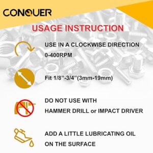 CONQUER Tools Deburring External Chamfer Tool, Premium Tungsten Blade, Deburring Drill Bit, Remove Burr Tools Quick Release Shank Fits for 1/8"-3/4"(3mm-19mm) Stainless Steel Burr Removal, Countersink