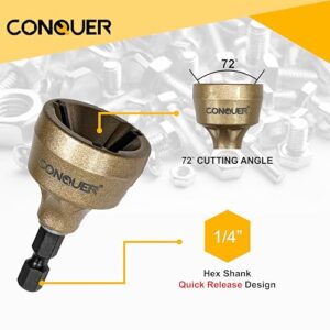 CONQUER Tools Deburring External Chamfer Tool, Premium Tungsten Blade, Deburring Drill Bit, Remove Burr Tools Quick Release Shank Fits for 1/8"-3/4"(3mm-19mm) Stainless Steel Burr Removal, Countersink