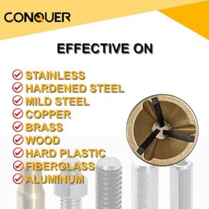 CONQUER Tools Deburring External Chamfer Tool, Premium Tungsten Blade, Deburring Drill Bit, Remove Burr Tools Quick Release Shank Fits for 1/8"-3/4"(3mm-19mm) Stainless Steel Burr Removal, Countersink