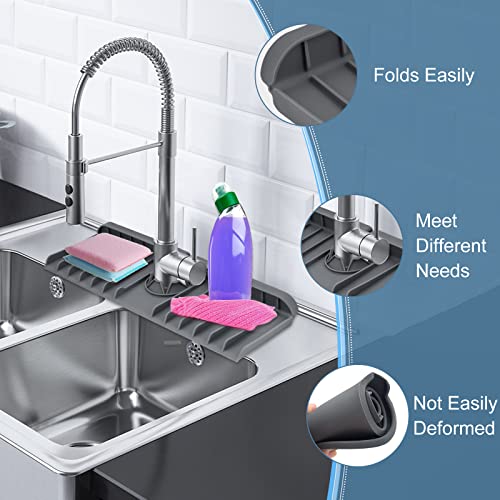 AEOOZGR Kitchen Sink Splash Guard, Silicone Sink Draining Pad Behind Faucet, Kitchen Sink Accessories, Faucet Bathroom Absorbent Water Catcher Mat (Grey)