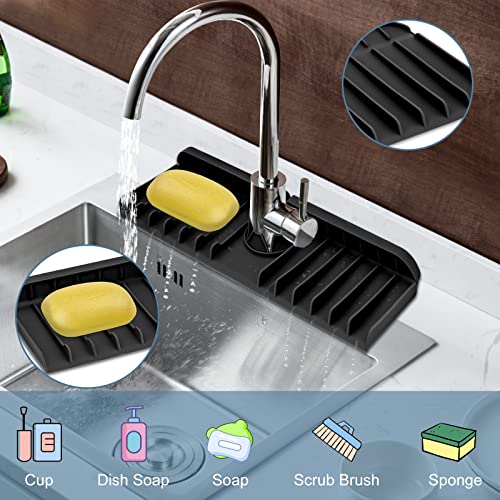 AEOOZGR Kitchen Sink Splash Guard, Silicone Sink Draining Pad Behind Faucet, Kitchen Sink Accessories, Faucet Bathroom Absorbent Water Catcher Mat (Grey)