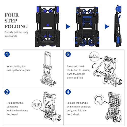 T.Chilyn Folding Hand Truck,Aluminum Luggage Dolly Cart,Heavy Duty Hand Truck Dolly 330lbs Capacity with Telescoping and Rubber Wheels for Indoor Outdoor Moving.