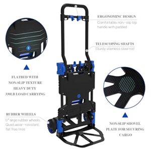 T.Chilyn Folding Hand Truck,Aluminum Luggage Dolly Cart,Heavy Duty Hand Truck Dolly 330lbs Capacity with Telescoping and Rubber Wheels for Indoor Outdoor Moving.