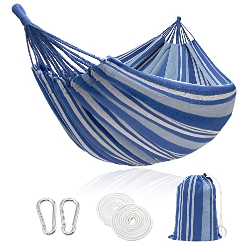 NORIDA Indoor Hammock Garden Cotton Hammocks with Tree Straps for Hanging Durable Up to 450lbs,Portable with Travel Bag, Comfortable Fabric Perfect for Outdoor Porch Patio Backyard(Ocean Blue)