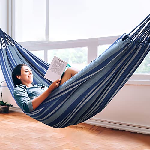 NORIDA Indoor Hammock Garden Cotton Hammocks with Tree Straps for Hanging Durable Up to 450lbs,Portable with Travel Bag, Comfortable Fabric Perfect for Outdoor Porch Patio Backyard(Ocean Blue)