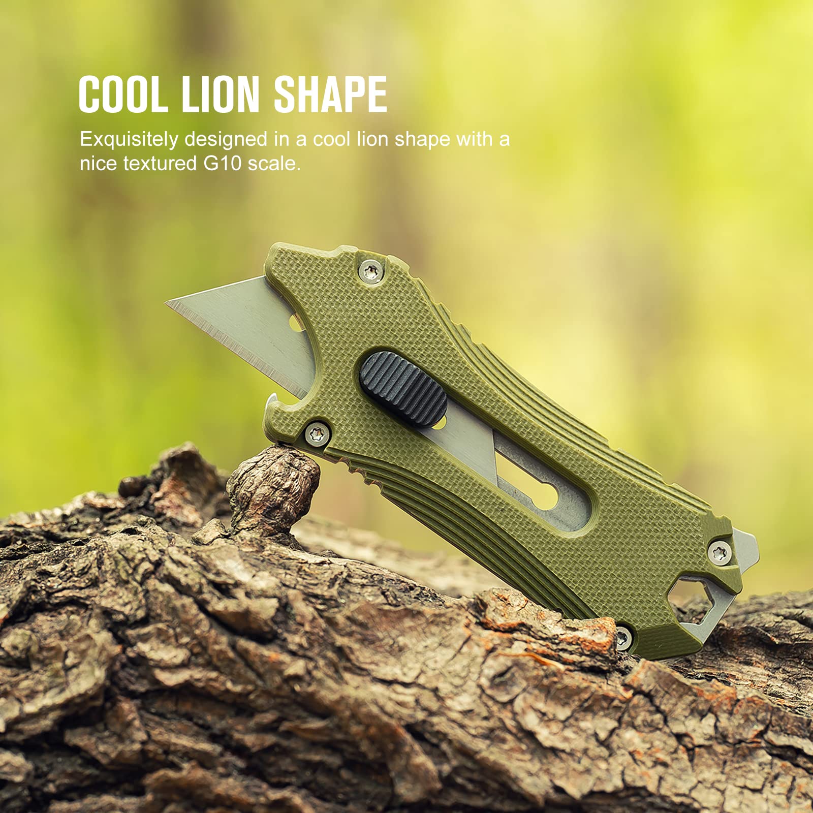 OKNIFE Otacle EDC Retractable Utility Knife, Box Opener Razor Knife, Multifunctional Tool with Belt Cutter, Bottle Opener, Hex Wrench and 6.35 mm Slotted Screwdriver(Olive green)