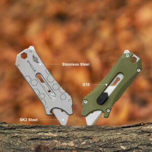 OKNIFE Otacle EDC Retractable Utility Knife, Box Opener Razor Knife, Multifunctional Tool with Belt Cutter, Bottle Opener, Hex Wrench and 6.35 mm Slotted Screwdriver(Olive green)