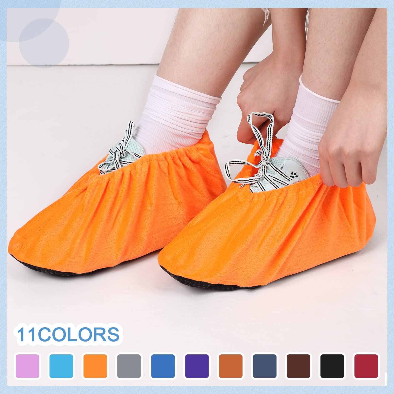 11 Pairs Reusable Non Slip Cloth Shoe Covers Washable Thickened Boot Shoe Covers for Indoors and Households, 11 Colors