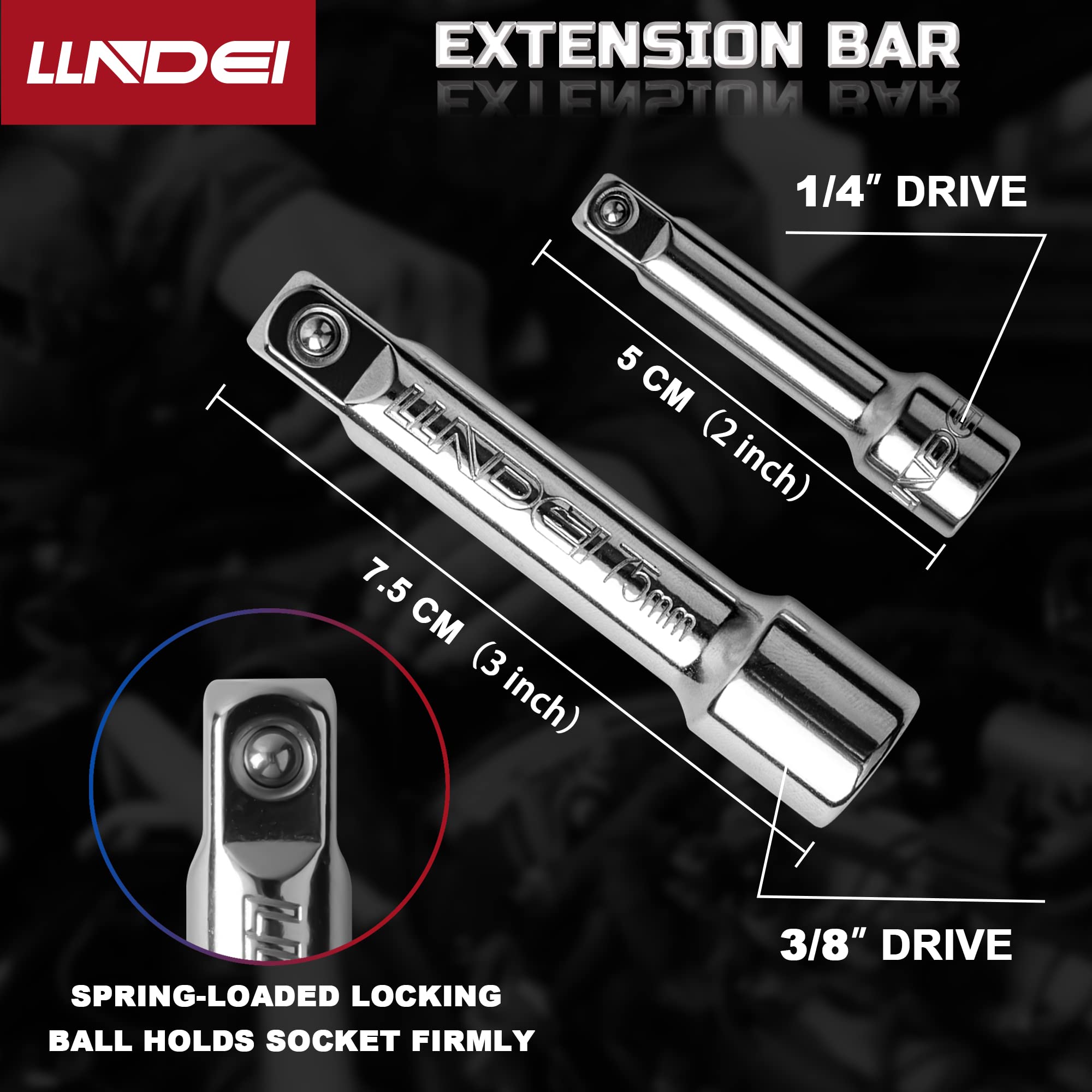 LLNDEI 57pcs 3/8 &1/4 Inch Drive Socket Wrench Sets, Dual Head 72-Teeth 2 Ways Ratchets, 6 Point Metric/SAE Sockets, CR-V, Extensions with 1/4-inch Dr. Bits Set, Universal Joint(5/32-3/4Inch,4-19mm)