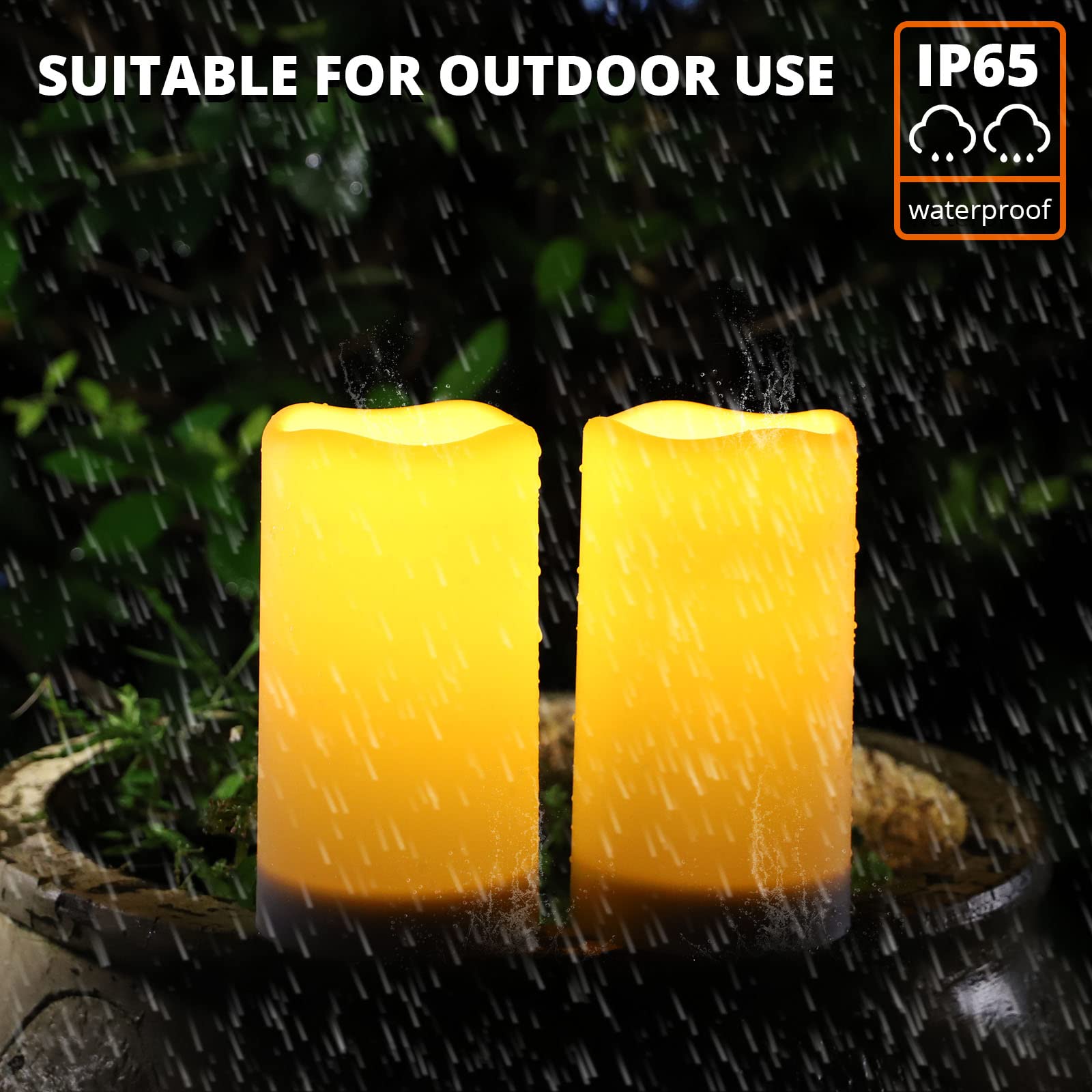 NURADA Large Outdoor Solar Powered Candles - Flameless Pillar Waterproof Rechargeable Candle Set, White Resin, LED Light, Rechargeable Solar Battery Included, Waterproof for Patio Decor 3.25" x 6"