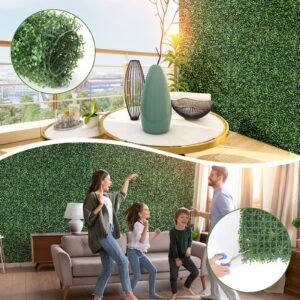 Yuego 12 Packs Grass Wall Boxwood Panels, 24" x 16" Artificial Green Topiary Hedge Plants for Privacy Fence Screen Sun Protected, Greenery Walls Backdrop for Indoor, Outdoor, Garden, Backyard Decor