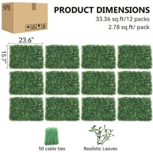 Yuego 12 Packs Grass Wall Boxwood Panels, 24" x 16" Artificial Green Topiary Hedge Plants for Privacy Fence Screen Sun Protected, Greenery Walls Backdrop for Indoor, Outdoor, Garden, Backyard Decor