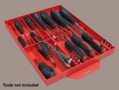 TOOL SORTER SCREWDRIVER ORGANIZER (RED) – Low Profile, Tough-Built Screwdriver Organizer for Toolbox Drawers | Holds Up To 16 Screwdrivers and 8 Bits | Unclutter your Toolbox