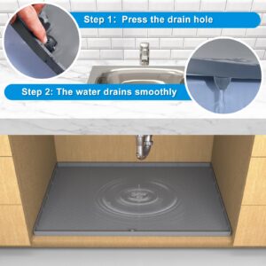 AECHY Under Sink Mats for Kitchen Waterproof, 28" x 22" Under Sink Tray, Under Kitchen Sink Mat with Unique Drain Hole, Waterproof & Flexible Under Sink Liner for Kitchen and Bathroom Gray