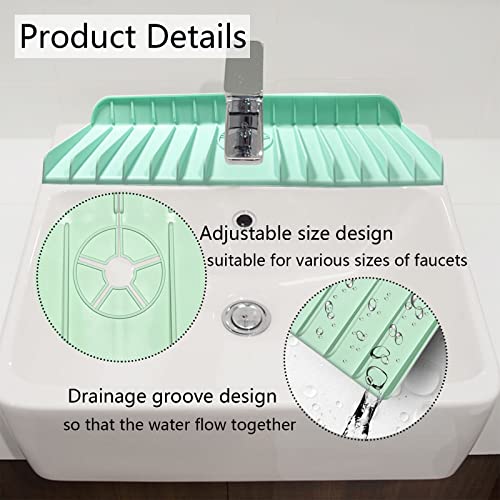 Wakdiz Silicone Sink Faucet Handle Drip Catcher Tray - Sink Splash Drain Drying Pad - Kitchen Faucet Sink Splash Guard - Faucet Mat for Kitchen Sink,Suitable for Kitchen, Bathroom, RV (Grey)