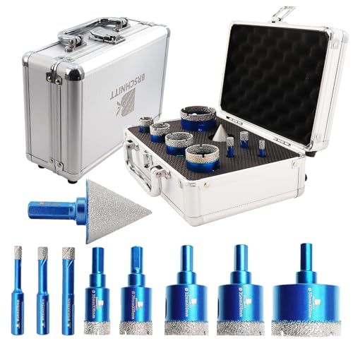 Diamond Core Drill Bit Set - BRSCHNITT Diamond Hole Saw Kit for Porcelain Tile Ceramic Marble Granite Drilling, 9pcs Diamond Drill Bits 6/8/10/20/25/32/35/50mm bits &1 3/8“ Chamfer bit