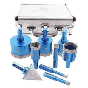 Diamond Core Drill Bit Set - BRSCHNITT Diamond Hole Saw Kit for Porcelain Tile Ceramic Marble Granite Drilling, 9pcs Diamond Drill Bits 6/8/10/20/25/32/35/50mm bits &1 3/8“ Chamfer bit