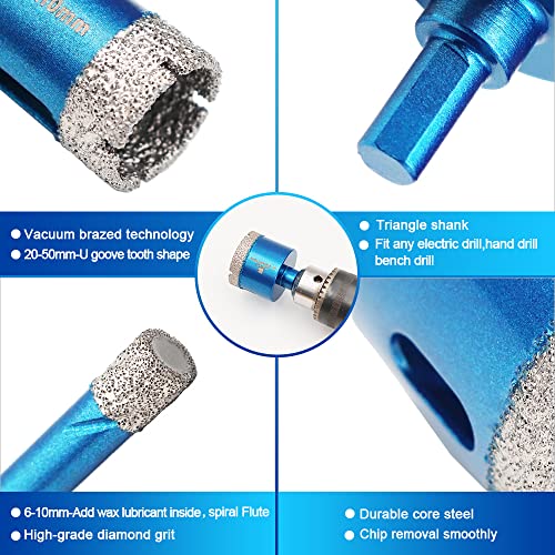 Diamond Core Drill Bit Set - BRSCHNITT Diamond Hole Saw Kit for Porcelain Tile Ceramic Marble Granite Drilling, 9pcs Diamond Drill Bits 6/8/10/20/25/32/35/50mm bits &1 3/8“ Chamfer bit