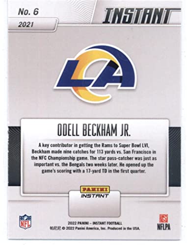 2022 Panini Instant Super Bowl LVI #6 Odell Beckham Jr Los Angeles Rams Official NFL Football Card in Raw (NM or Better) Condition