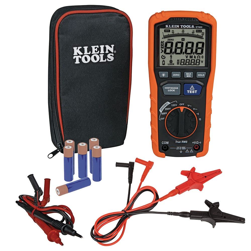 Klein Tools ET600 Multimeter, Megohmmeter Insulation Tester, 4000 Ohms Resistance, 125V/250V/500V/1000V & 69411 Circuit Breaker Finder Accessory Kit, Circuit Breaker Leads, Circuit Breaker Adapters