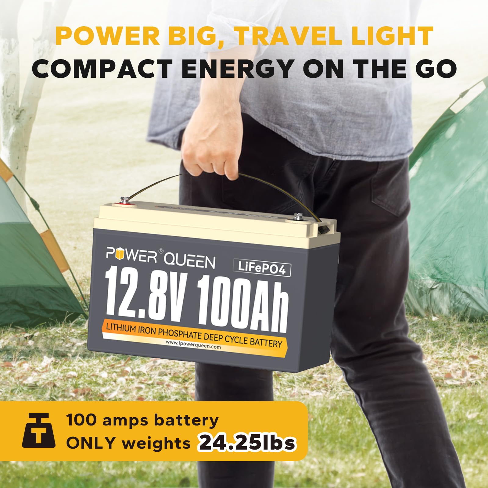 Power Queen 12V 100Ah LiFePO4 Battery Group 31 Lithium Deep Cycles Battery, Built-in 100A BMS, Up to 15000 Deep Cycles, Perfect for RV, Marine, Off-Grid Solar Power System