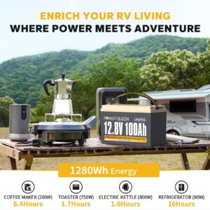 Power Queen 12V 100Ah LiFePO4 Battery Group 31 Lithium Deep Cycles Battery, Built-in 100A BMS, Up to 15000 Deep Cycles, Perfect for RV, Marine, Off-Grid Solar Power System