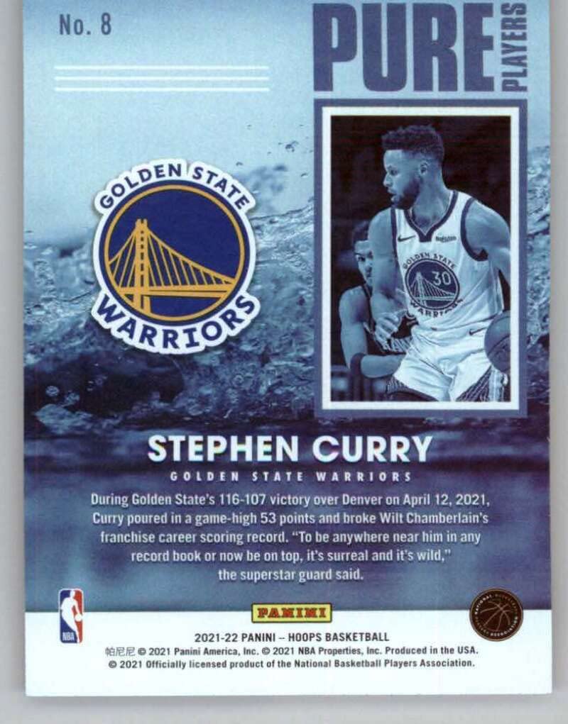 2021-22 Panini Hoops Pure Players #8 Stephen Curry Golden State Warriors NBA Basketball Trading Card