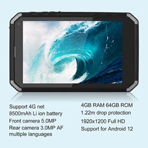 Lazmin112 8in Tablet,1920x1200 Full HD Tablet PC,4GB RAM,64GB ROM,WiFi,Bluetooth,8500mAh Rechargeable,Support OTG,IP68 Waterproof,for Android 12 System(US Plug)