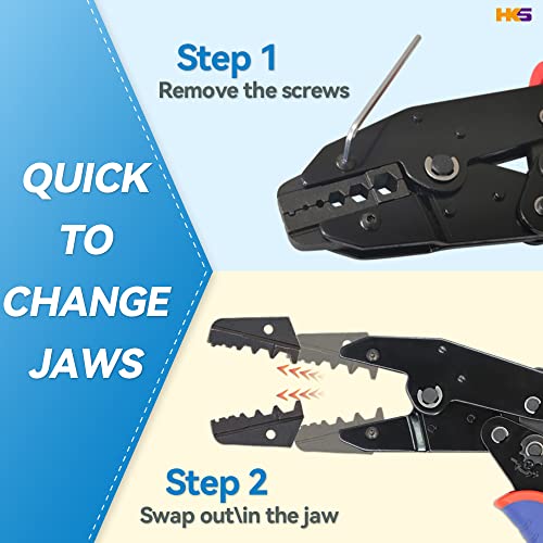 HKS Coax Ratchet Crimping Tool Set for Coaxial RG Cable RF Connector with 5 Changeable Dies