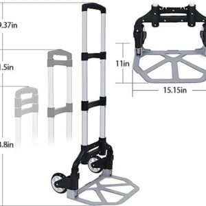 Uholan Folding Hand Truck Aluminum Alloy Telescopic Pull Rod Portable Cart Ld 165lb Household Hand Truck Luggage Trailer with Rubber Cord