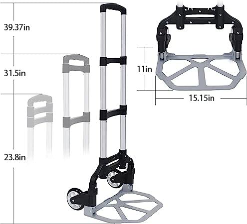 Uholan Folding Hand Truck Aluminum Alloy Telescopic Pull Rod Portable Cart Ld 165lb Household Hand Truck Luggage Trailer with Rubber Cord