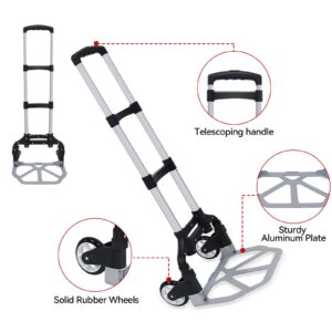 Uholan Folding Hand Truck Aluminum Alloy Telescopic Pull Rod Portable Cart Ld 165lb Household Hand Truck Luggage Trailer with Rubber Cord