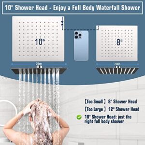 10" Rainfall Shower Head with Handheld Combo High Pressure, Upgrade 12" Extension Arm Height Adjustable, Powerful Stainless Steel Shower Head Brass Shower Holder Extra Long Shower Hose, Brushed Nickel