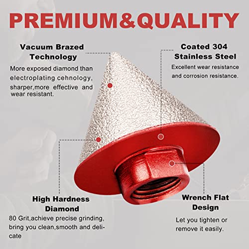 Diamond Beveling Chamfer Bit, Magsoar Diamond Countersink Drill Bits for Enlarging Beveling Trimming Existing Holes, 1-7/8" (48mm) Dia x 5/8"-11 Threads for Angle Grinder, Suitable for Ceramic Granite Marble Tile