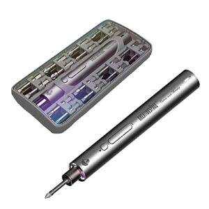 square world electric screwdriver set, magnetic precision bits cordless lithium charge led power screwdriver, rechargeable, repair tool kit for electronics, grey, 7.5x1x1 inches (cs 1901a)