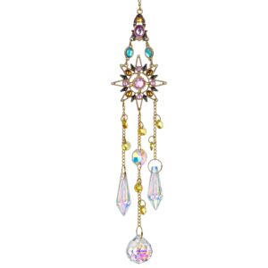 hanging sun catchers with crystals, glass icicle prisms rhinestones suncatcher, rainbow maker pendant indoor window home car decor gift