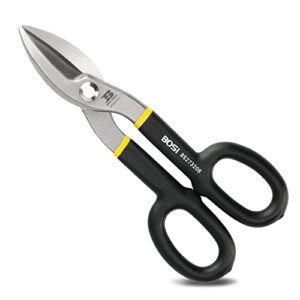 b bosi tools 8 inch straight pattern tin snips metal cutters, high strength forged and heat treated carbon steel with comfortable black rubber handle