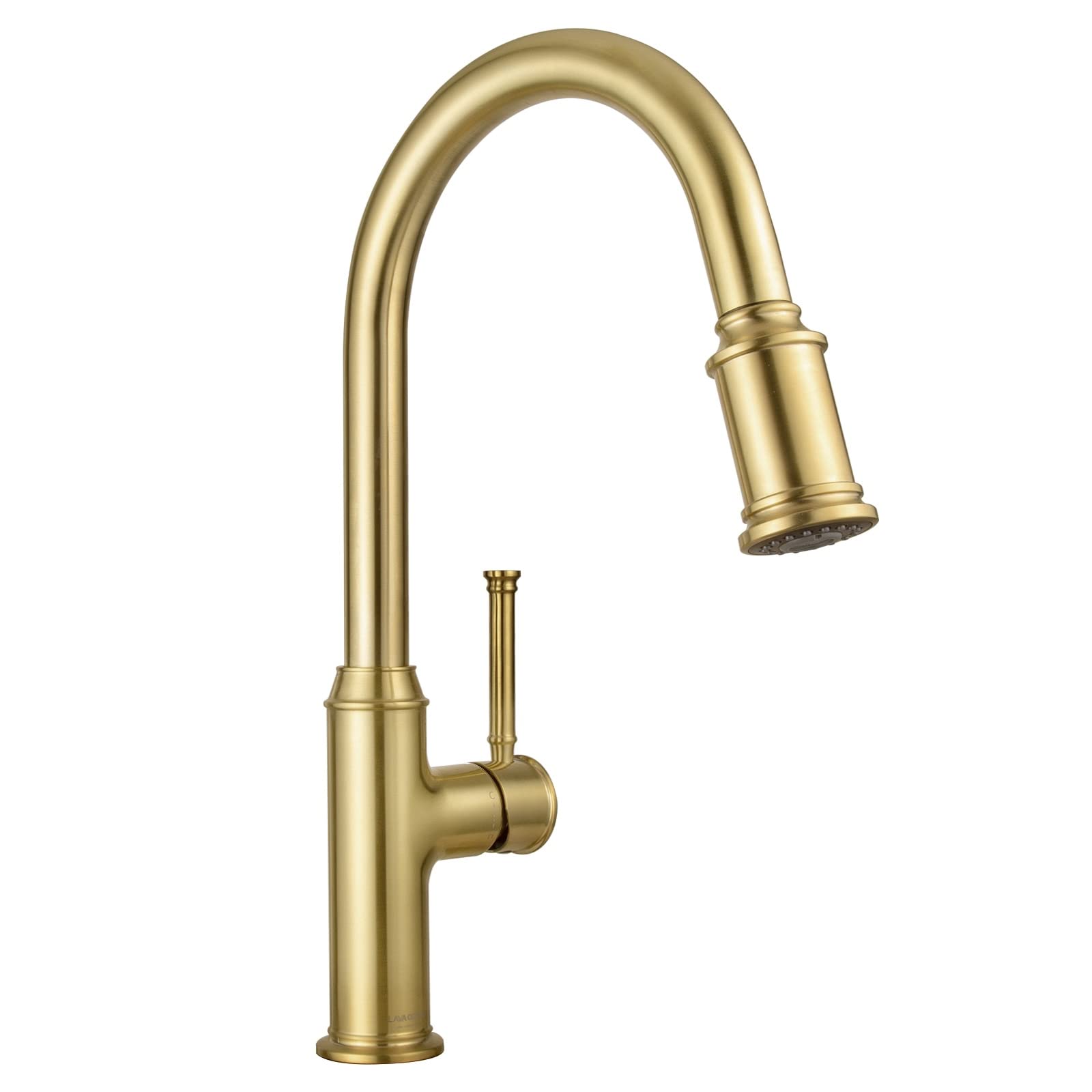 Brushed Gold Kitchen Faucet with Pull Down Sprayer, Lava Odoro Single Handle Gold Kitchen Sink Faucet, Brushed Brass Faucet for Kitchen Sink 1 Hole and 3 Hole, Deck Plate Included, KF421-SG